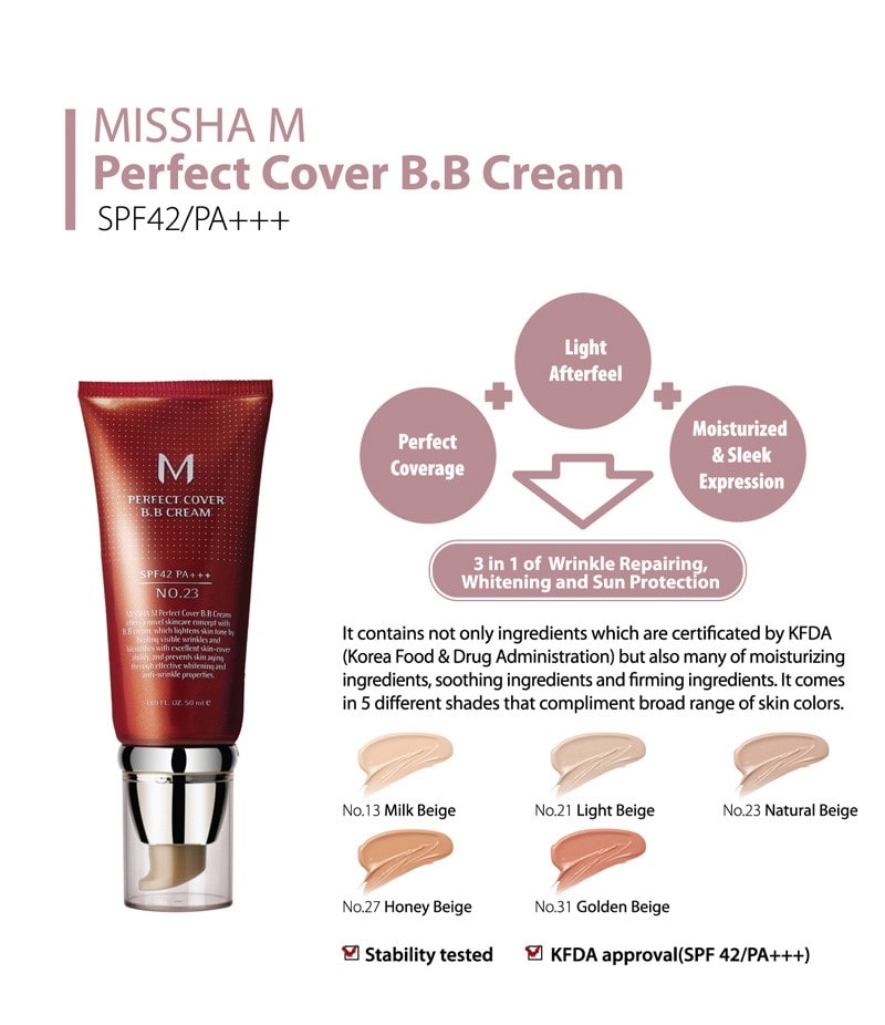 Missha - M Perfect Cover BB Cream (7 Colours) (50ml) - K-Beauty – Keoji